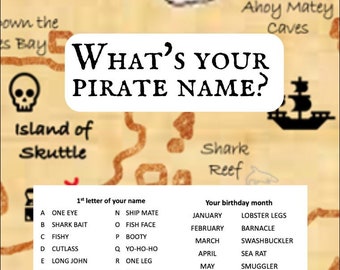 What's Your Pirate Name? Name Generator Printable Party Game Instant ...