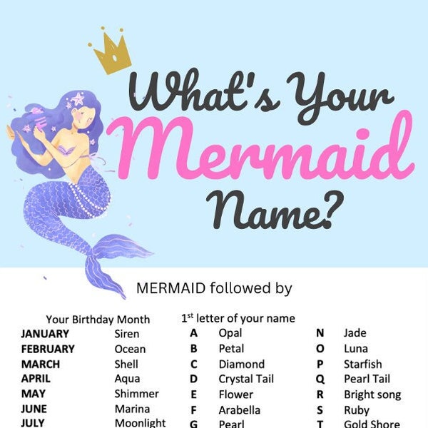 What's Your Mermaid Name Name Generator Printable Party Game Instant ...