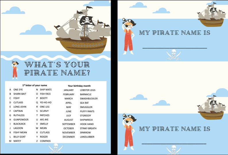What's Your Pirate Name? Name Generator Printable Party Game Instant ...