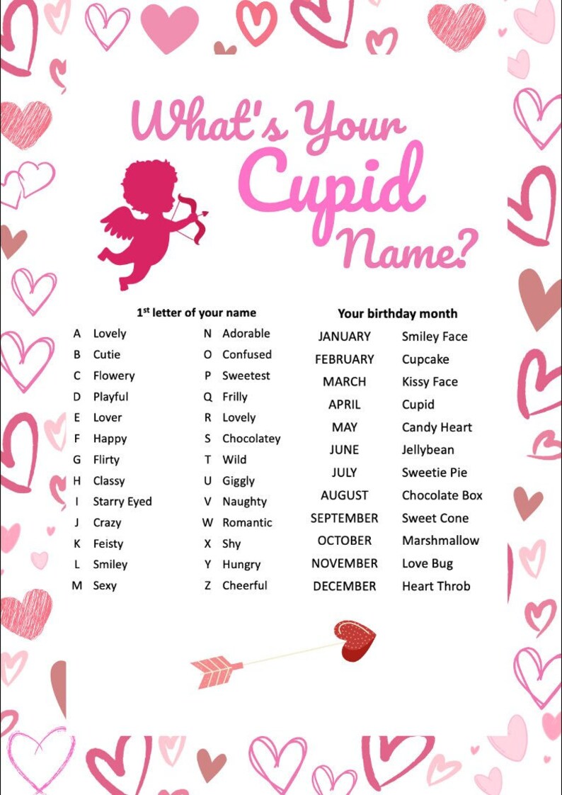 Whats Your Cupid Name? Name Generator Printable Party Game Instant ...