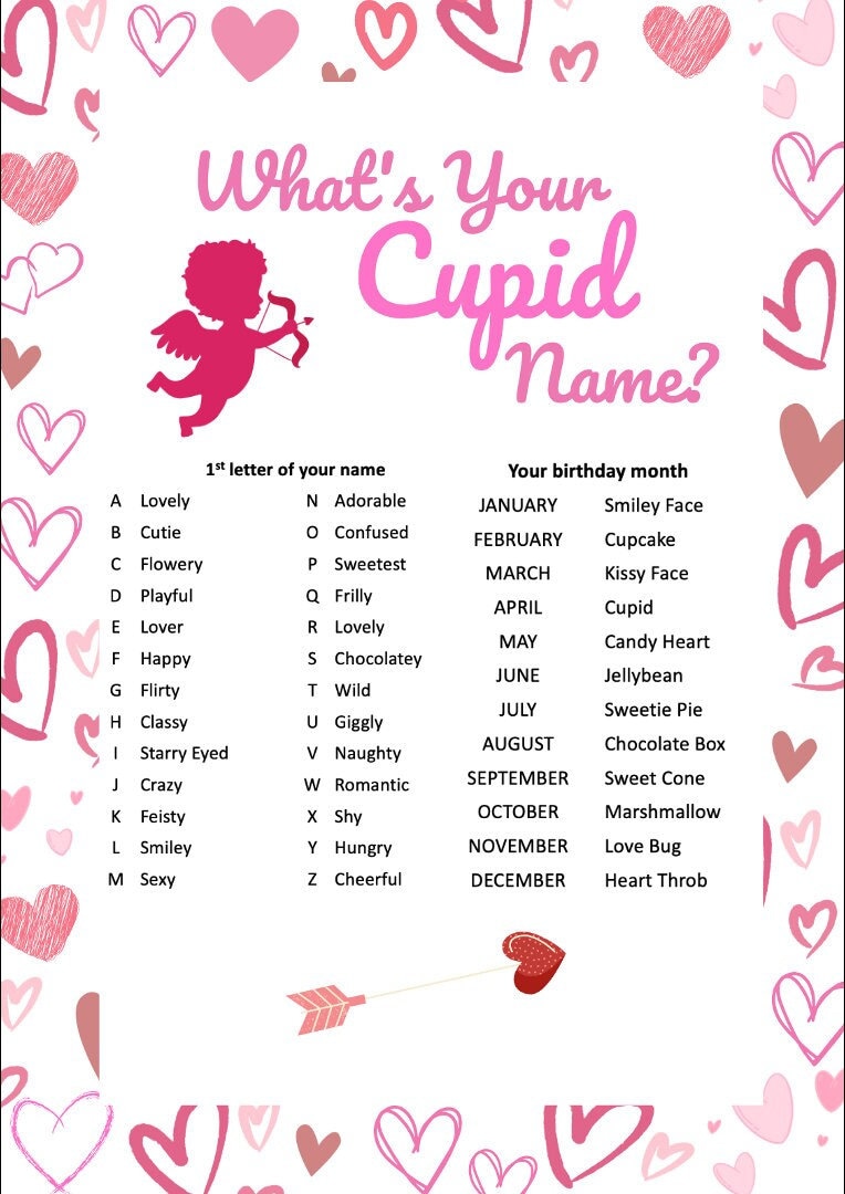 Whats Your Cupid Name? Name Generator Printable Party Game Instant ...
