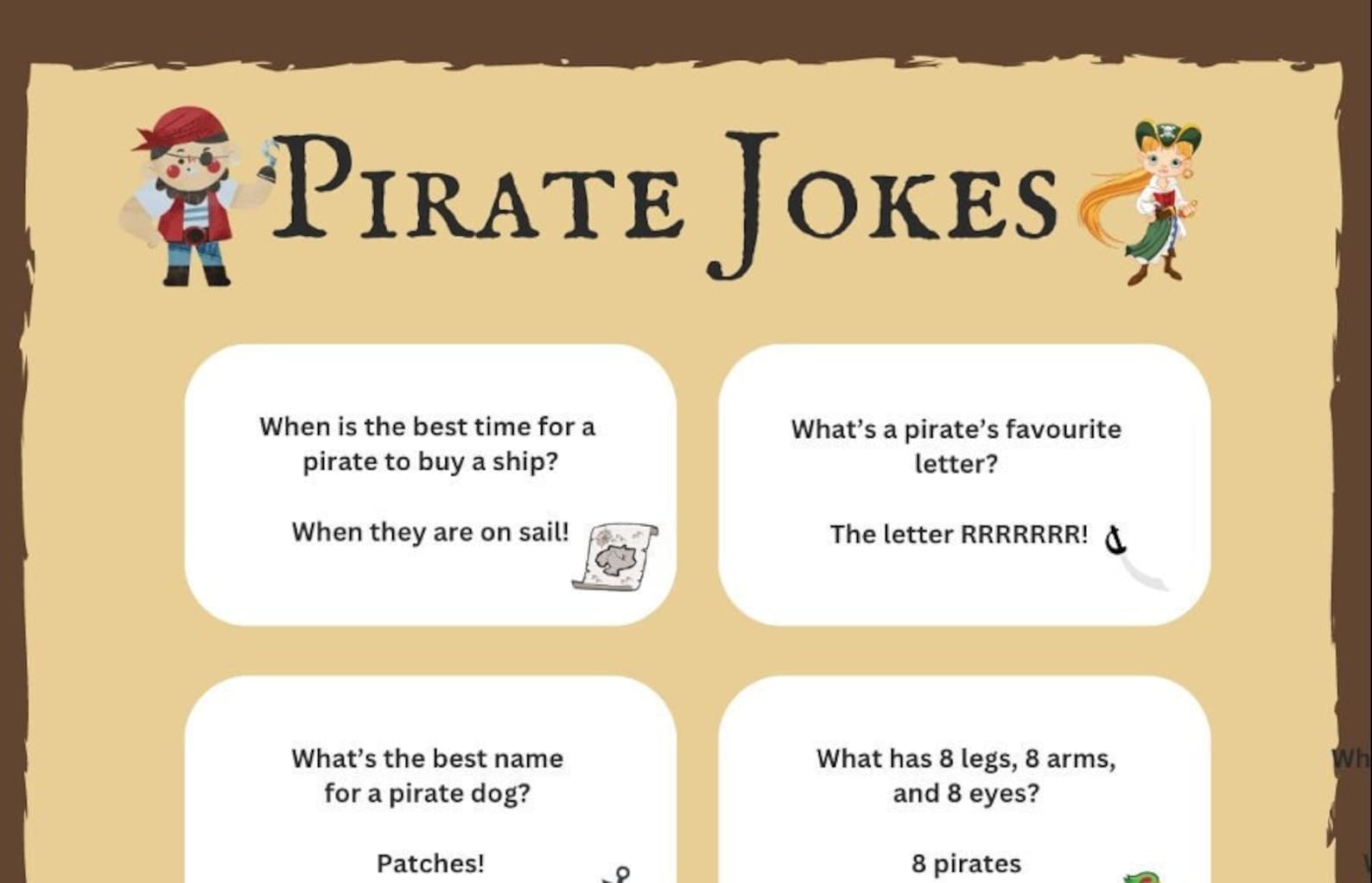 24 Pirate Jokes Printable Pirate Jokes Instant Download Pirate Jokes ...