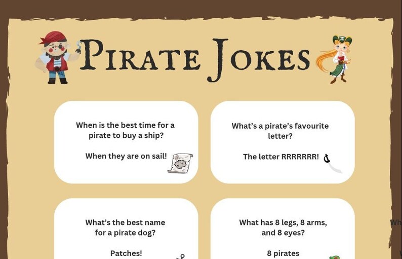 24 Pirate Jokes Printable Pirate Jokes Instant Download Pirate Jokes ...