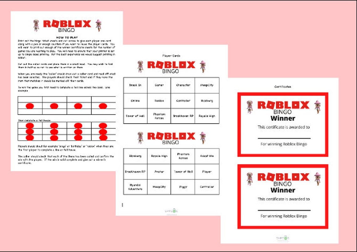 Roblox Bingo Digital Download 26 Game Cards Roblox Print at Home Party ...