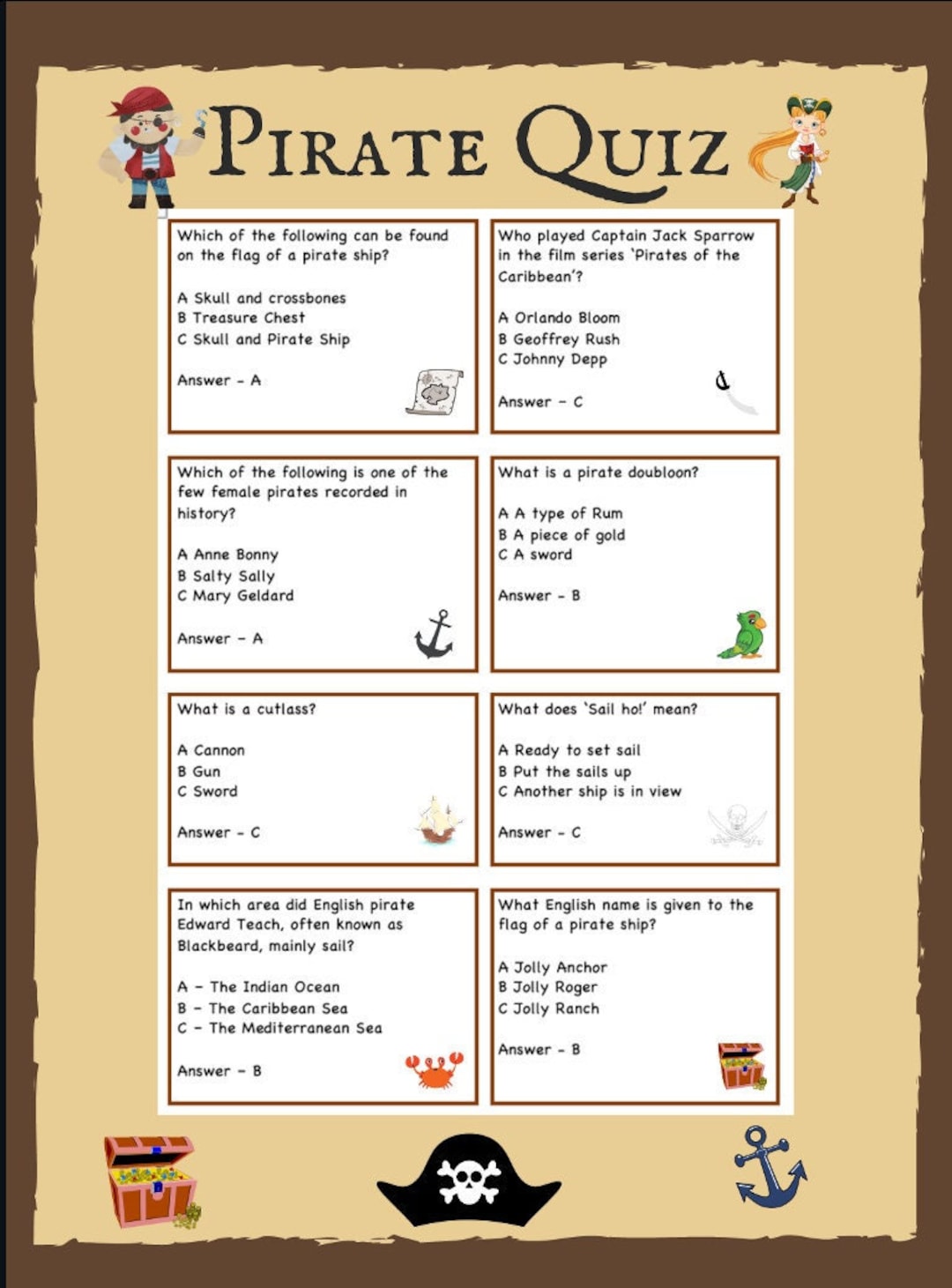 Pirate Quiz Pirate Printable Party Game Instant Download Party Game ...