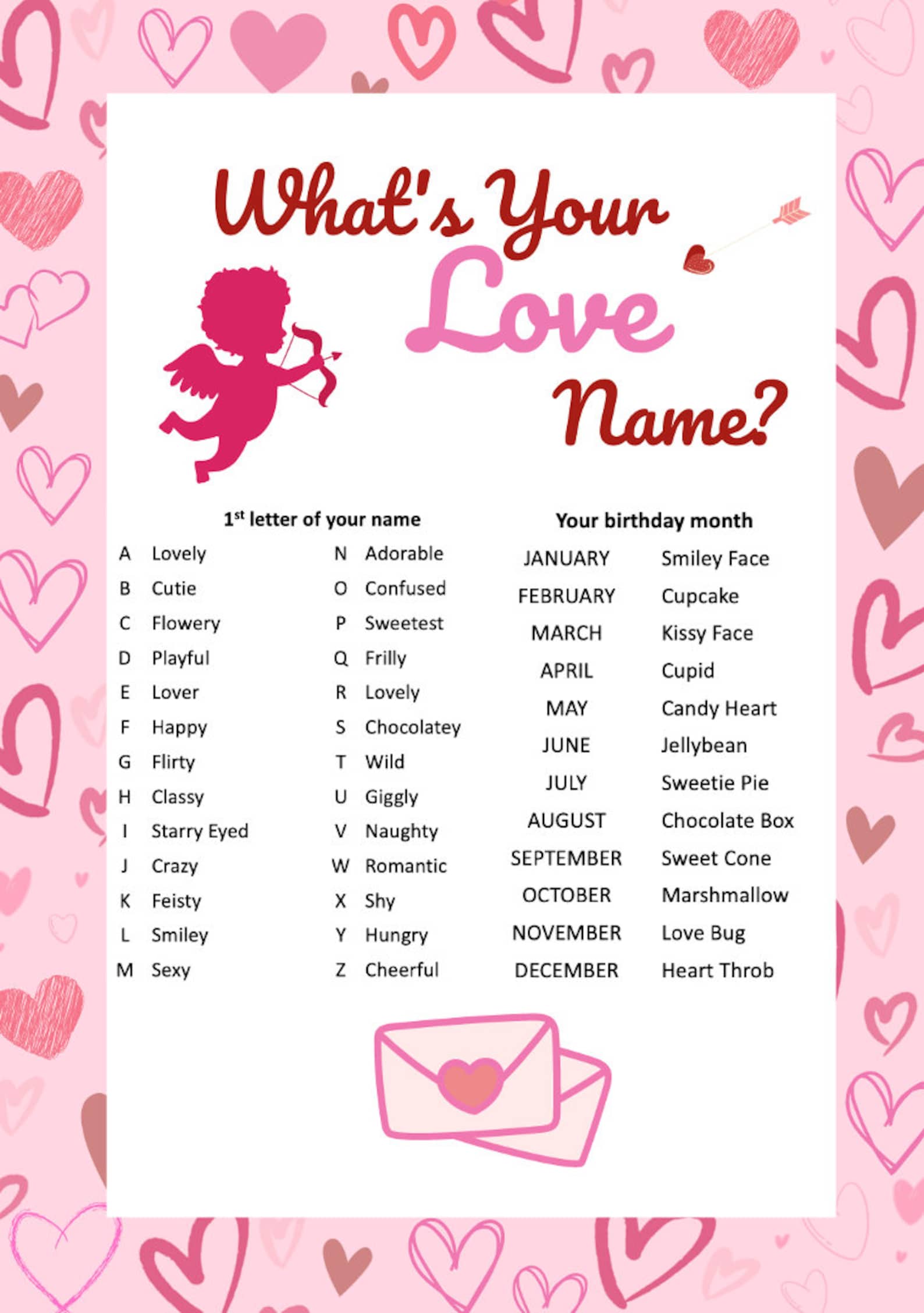 Whats Your Love Name? Name Generator Printable Party Game Instant ...