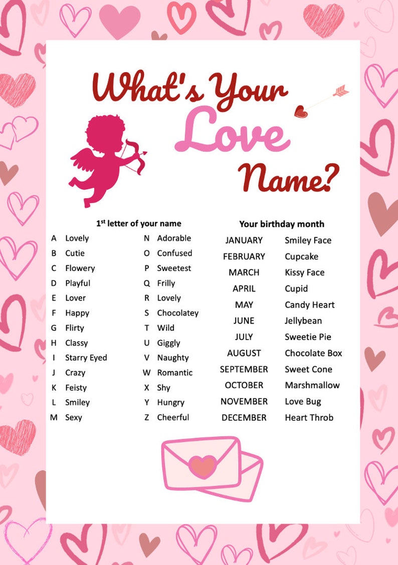 Whats Your Love Name? Name Generator Printable Party Game Instant ...