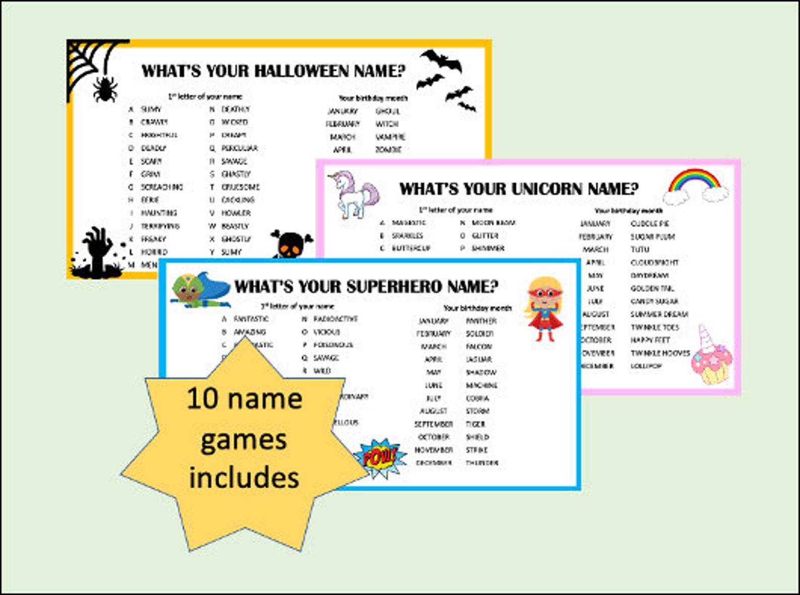 What's My Name? Name Generator Printable Instant Download Party Game ...