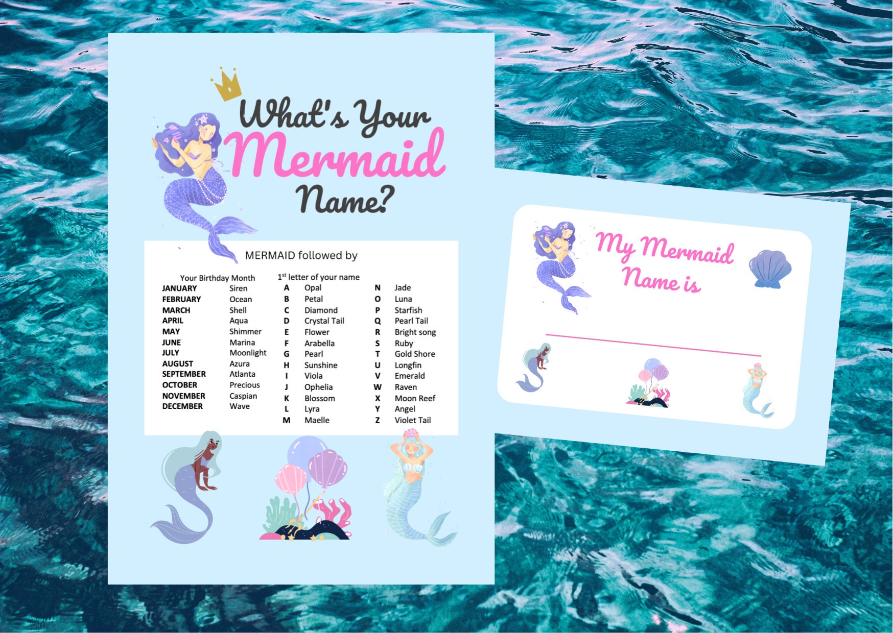 What's Your Mermaid Name? Name Generator Printable Party Game Instant ...
