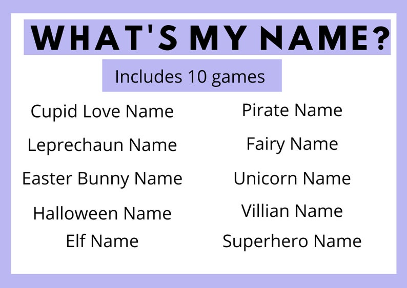 What's My Name? Name Generator Printable Instant Download Party Game ...