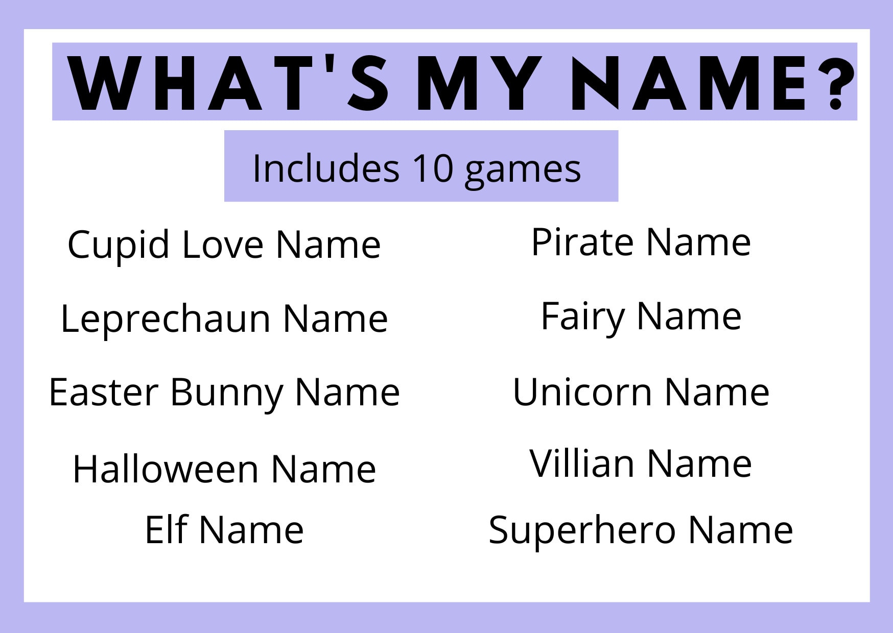 What's My Name? Name Generator Printable Instant Download Party Game ...