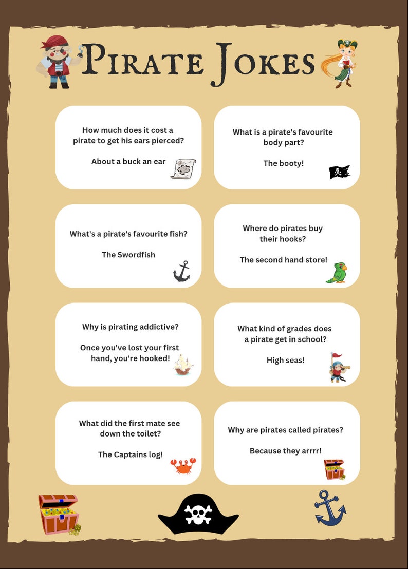 24 Pirate Jokes Printable Pirate Jokes Instant Download Pirate Jokes ...