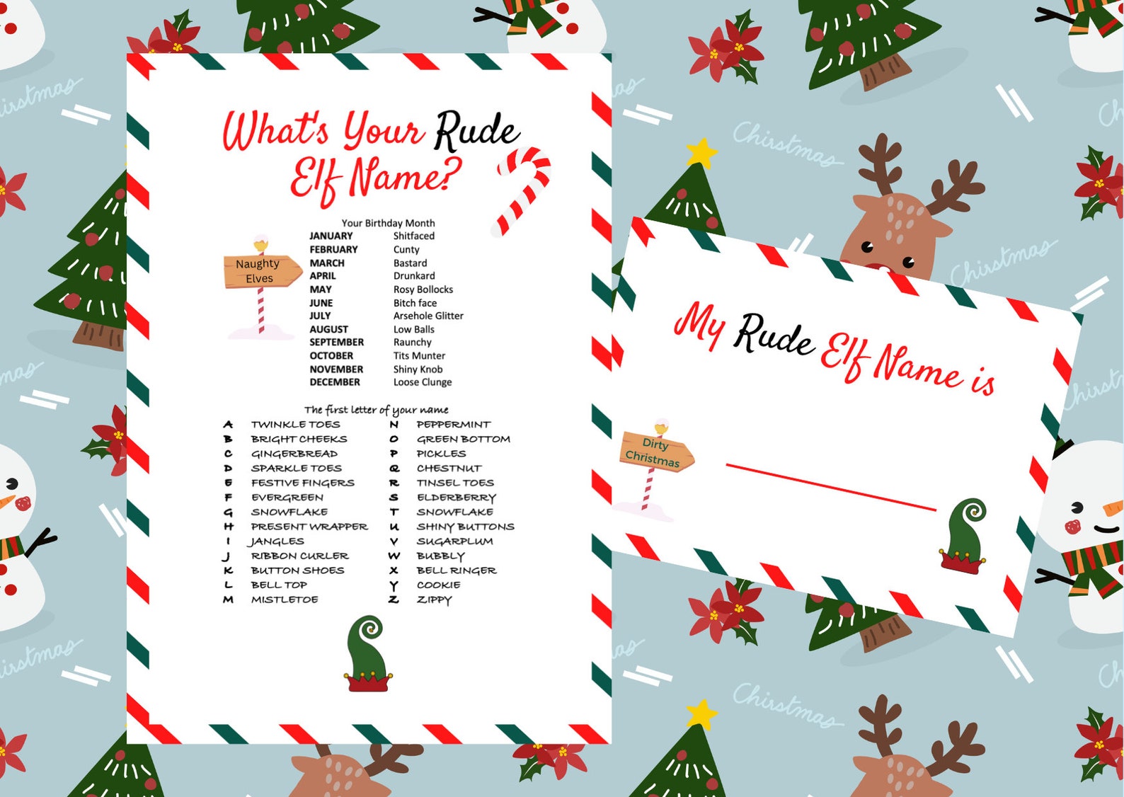 Whats Your Rude Elf Name? Adult Name Generator Printable Party Game ...