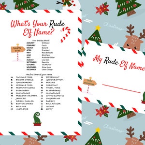 Whats Your Rude Elf Name? Adult Name Generator Printable Party Game ...