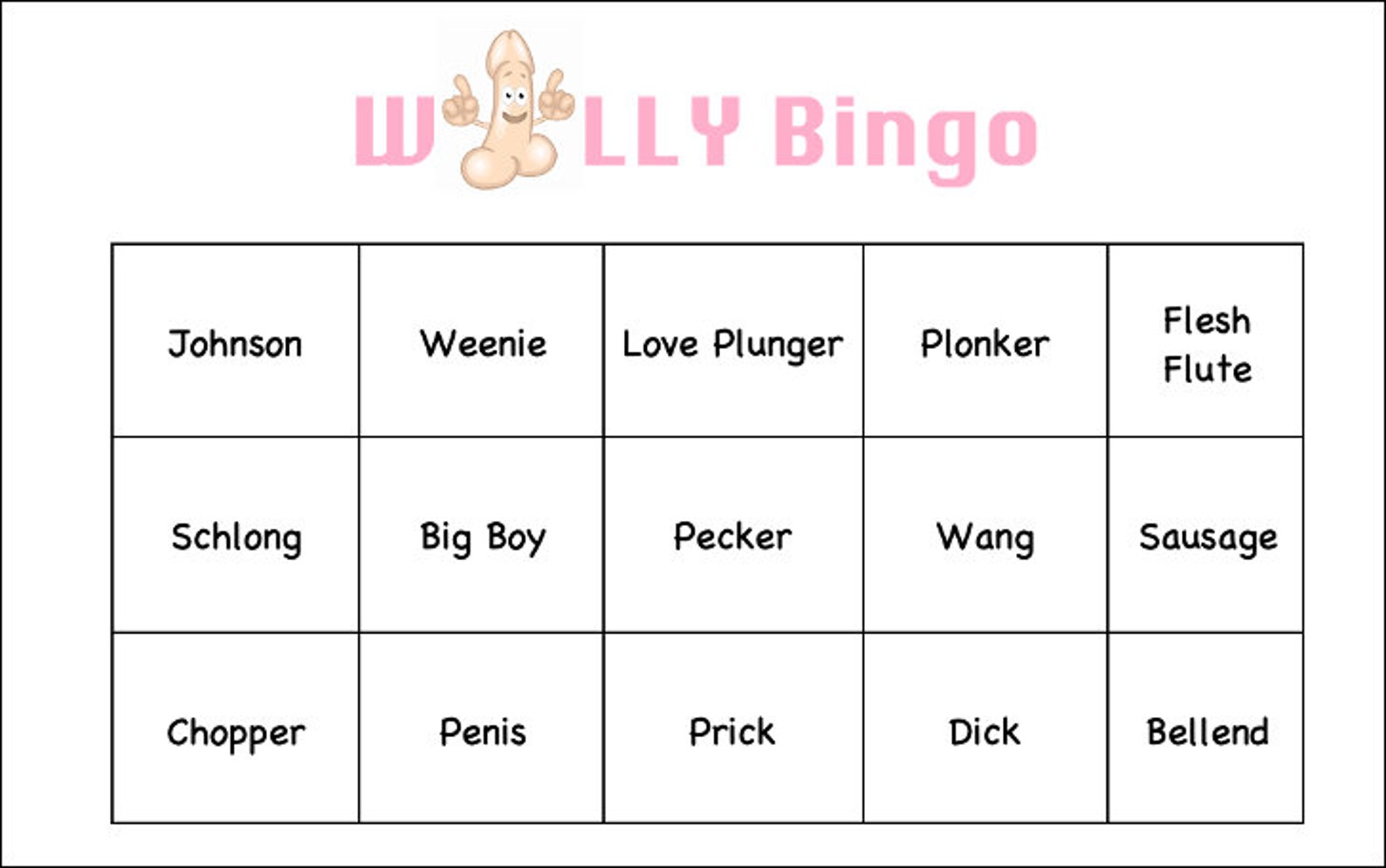 Willy Bingo 16 Cards RUDE Hen Party Bachelorette Bingo Rude Willy Bingo ...