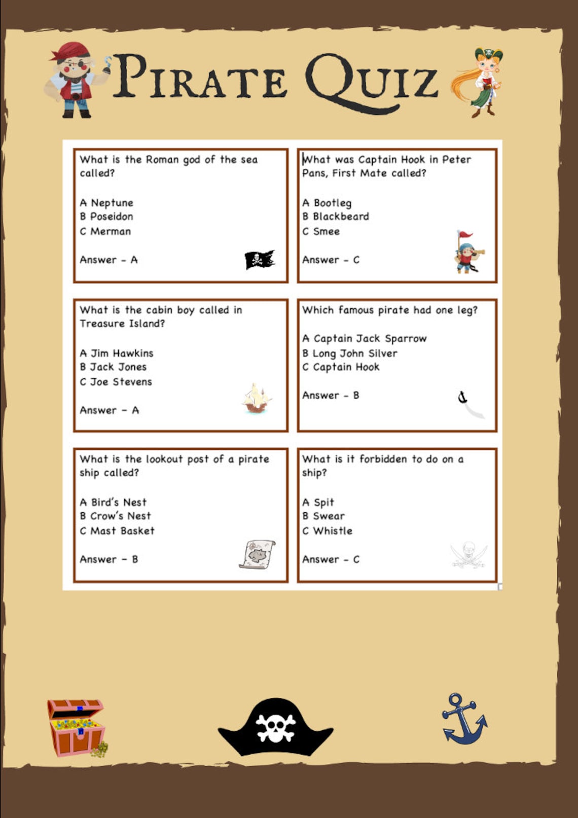 Pirate Quiz Pirate Printable Party Game Instant Download Party Game ...