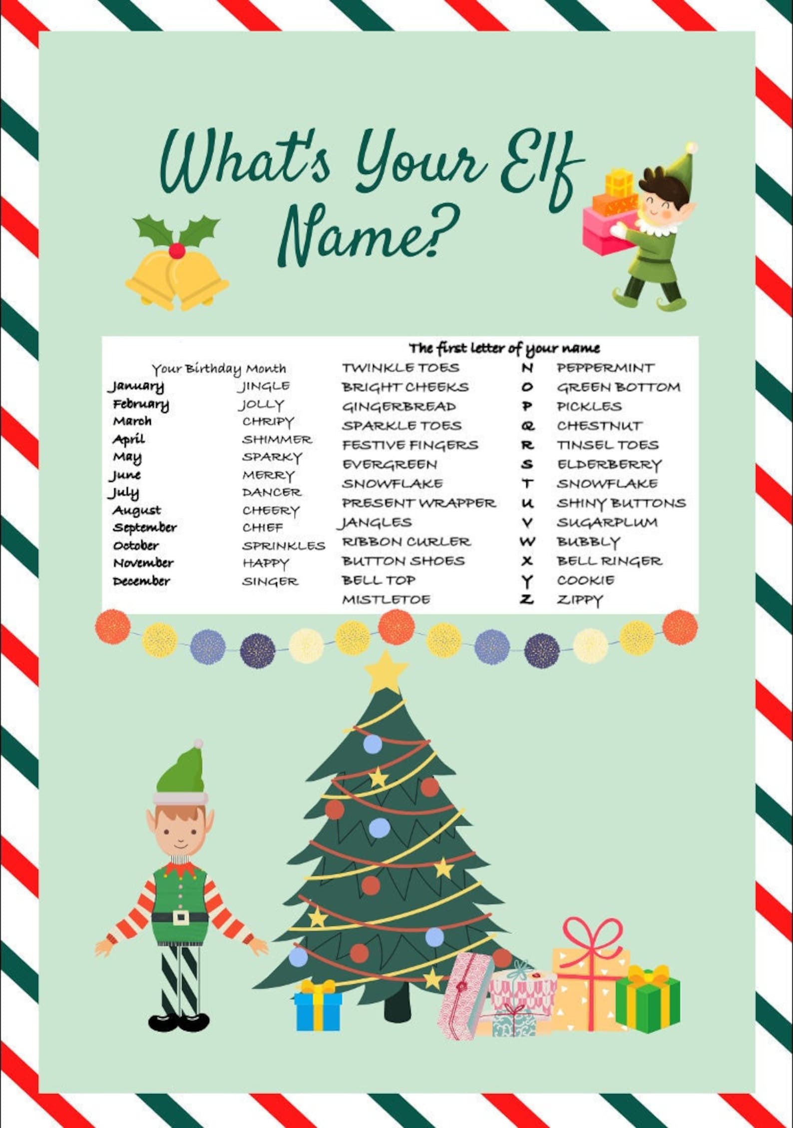 Whats Your Elf Name Elf Name Generator Christmas Printable Party Game ...