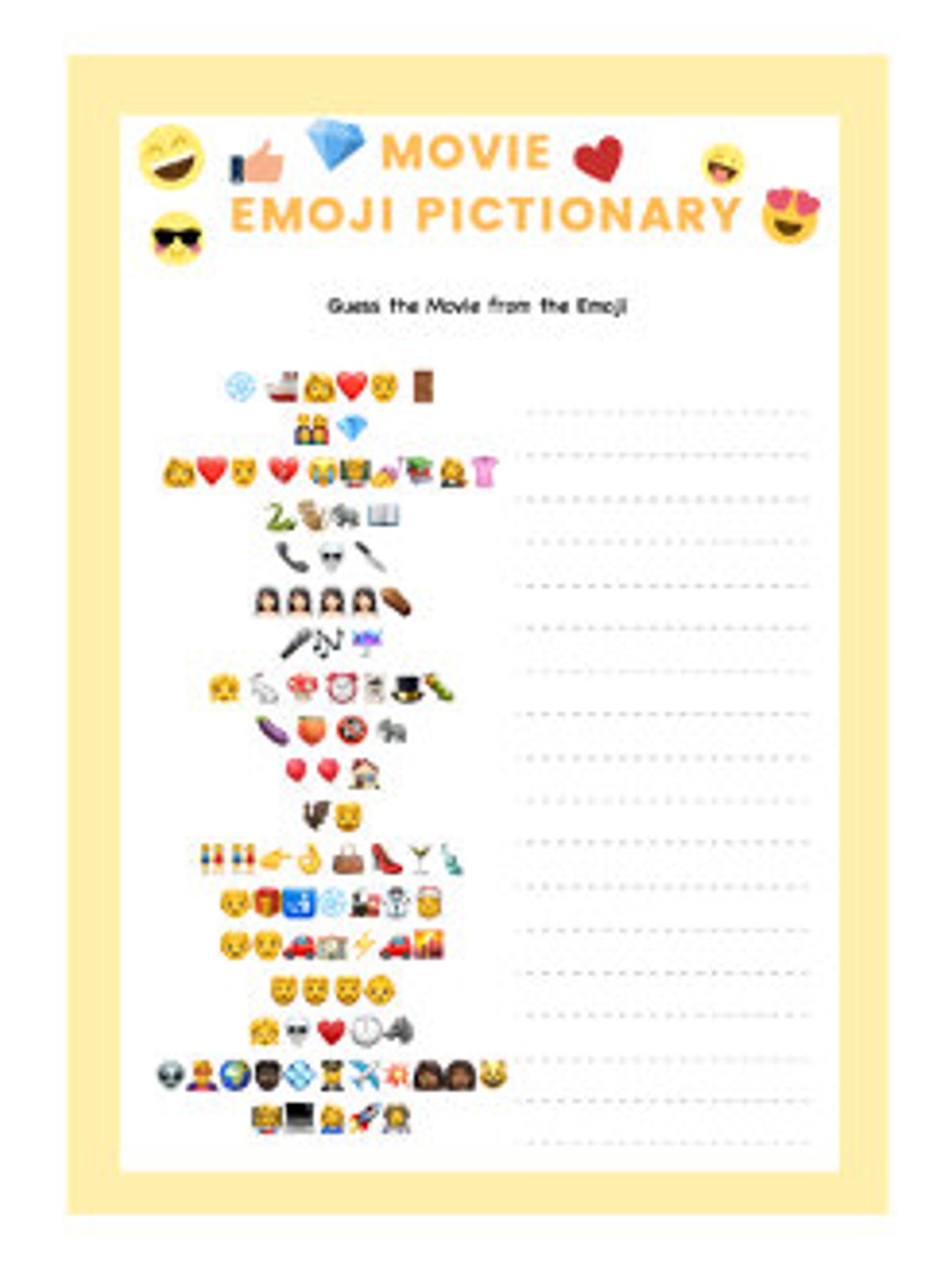 Movie Emoji Pictionary Instant Download Emoji Pictionary Fun Adult Game ...