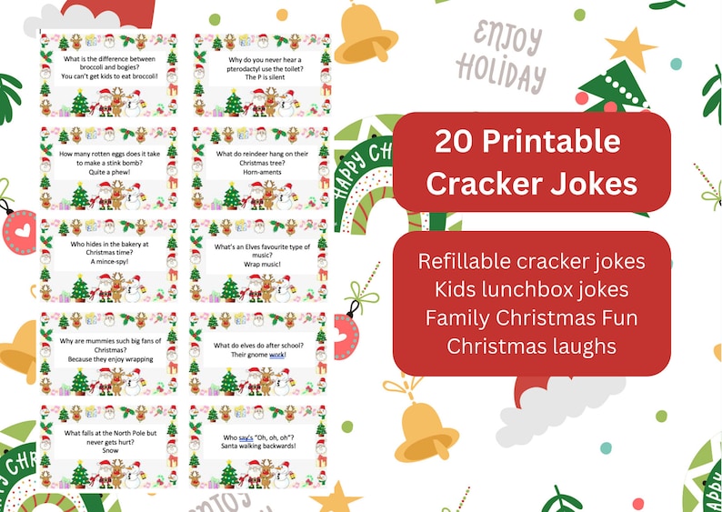 20 Christmas Cracker Jokes Printable Christmas Cracker Jokes Instant ...