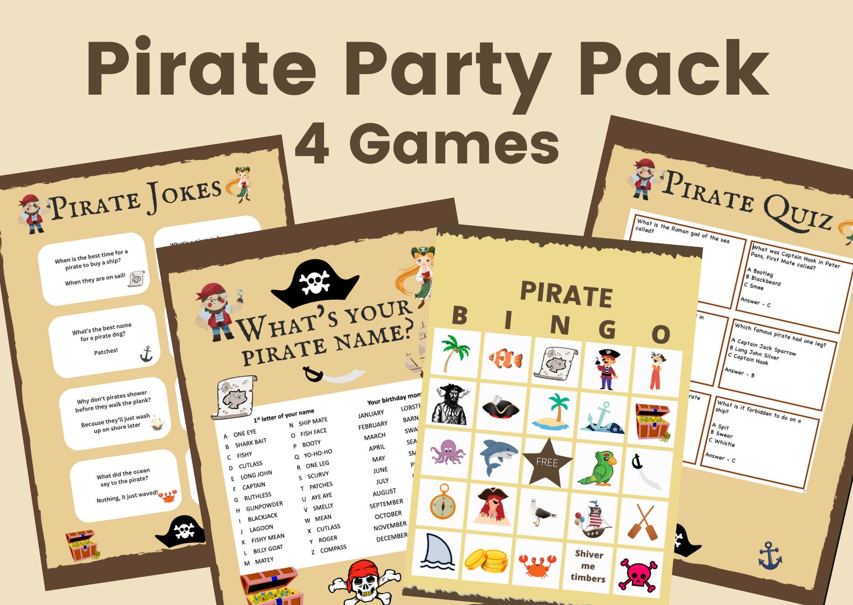Pirate Party Printable Games 4 Pirate Party Game Pack Pirate Themed ...
