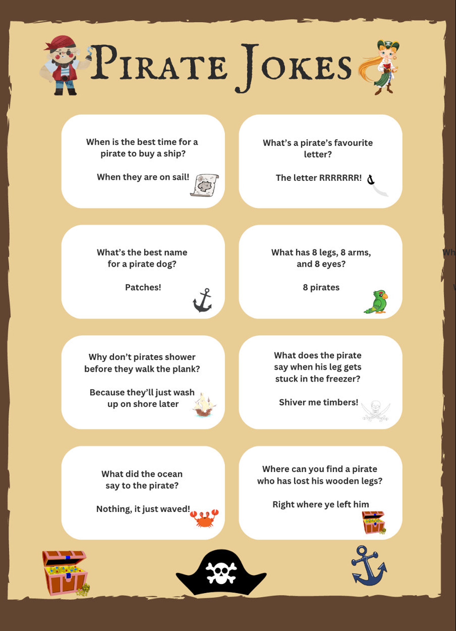 24 Pirate Jokes Printable Pirate Jokes Instant Download Pirate Jokes ...