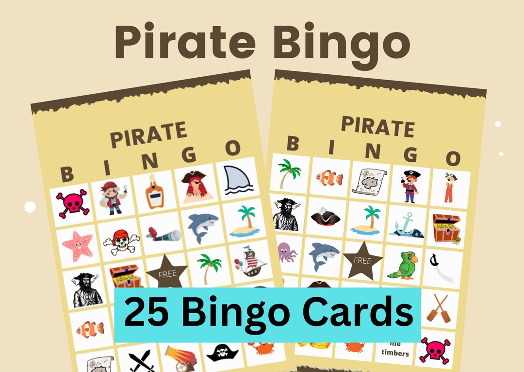 Pirate Bingo 25 Pirate Themed Bingo Cards Printable Party Game Instant ...