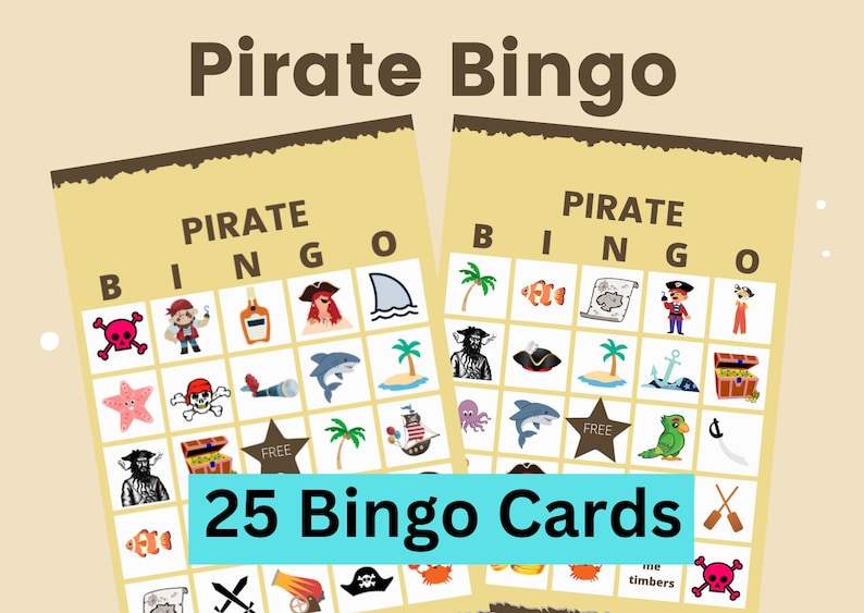Pirate Bingo 25 Pirate Themed Bingo Cards Printable Party Game Instant ...