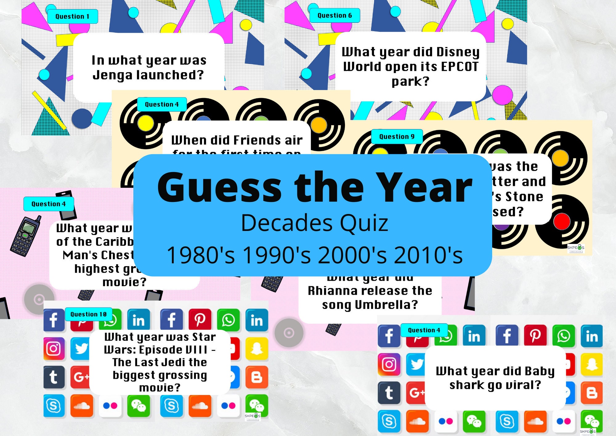 Guess the Year Quiz 40 Questions 80s 90s 2000s 2010s Virtual Zoom Print ...
