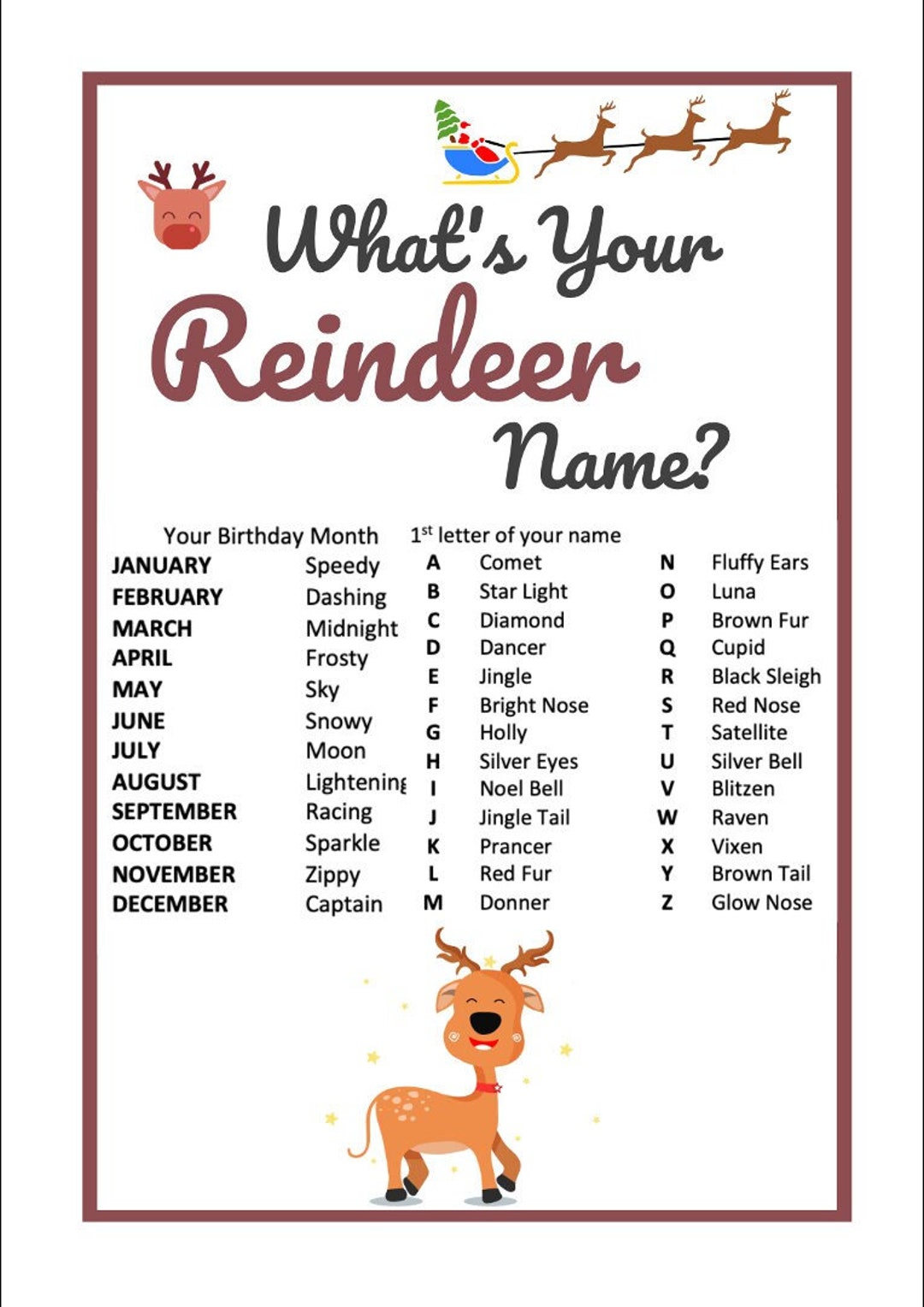 What's Your Reindeer Name? Name Generator Printable Party Game Instant ...