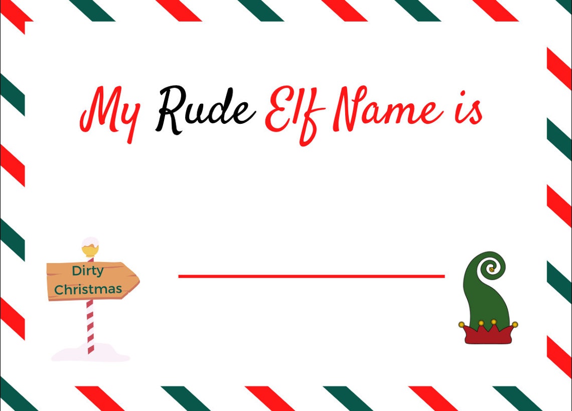 Whats Your Rude Elf Name? Adult Name Generator Printable Party Game ...
