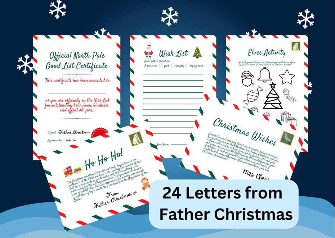 24 Father Christmas Letters, Mrs Claus & Elves Countdown Christmas ...