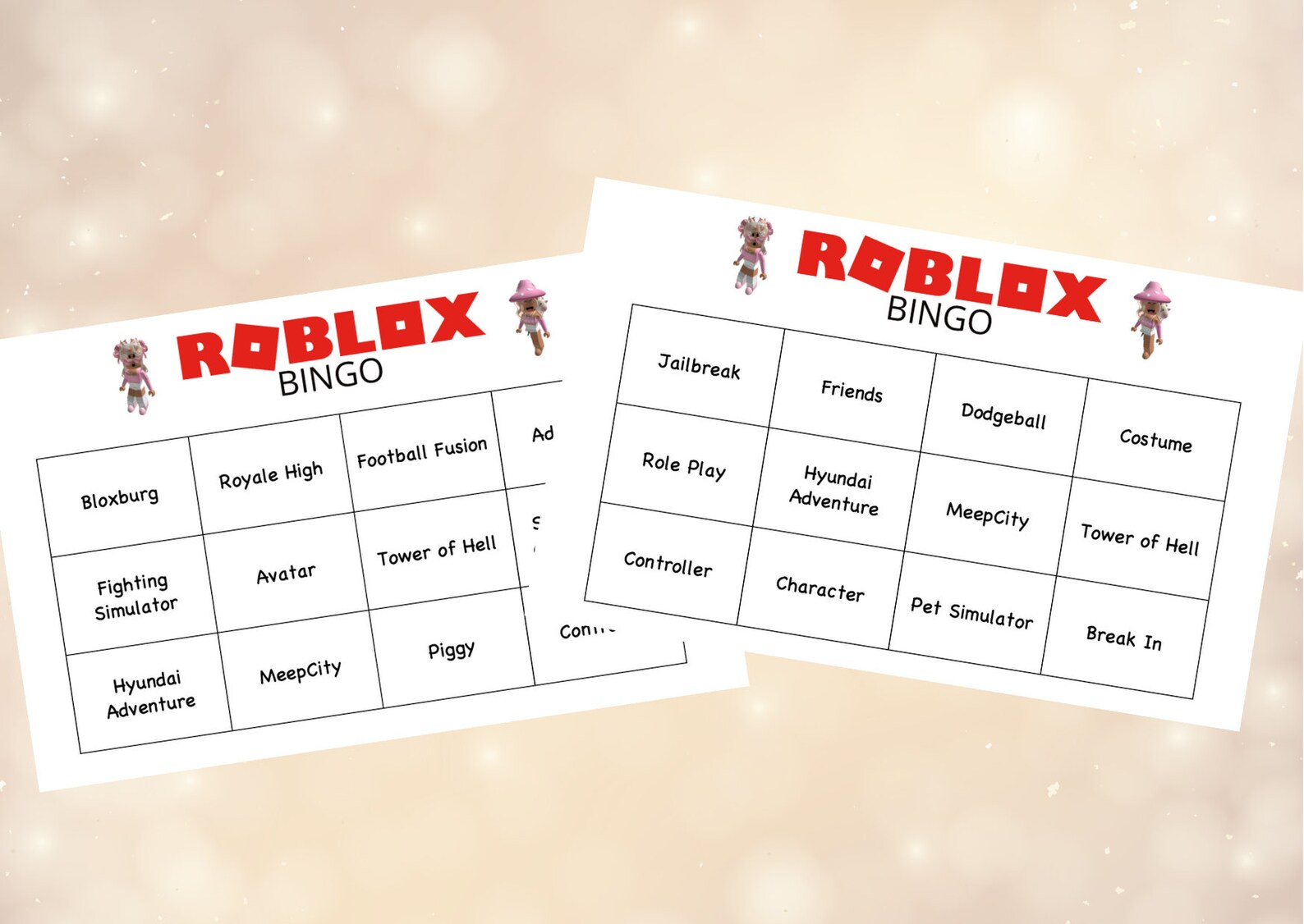 Roblox Bingo Digital Download 26 Game Cards Roblox Print at Home Party ...