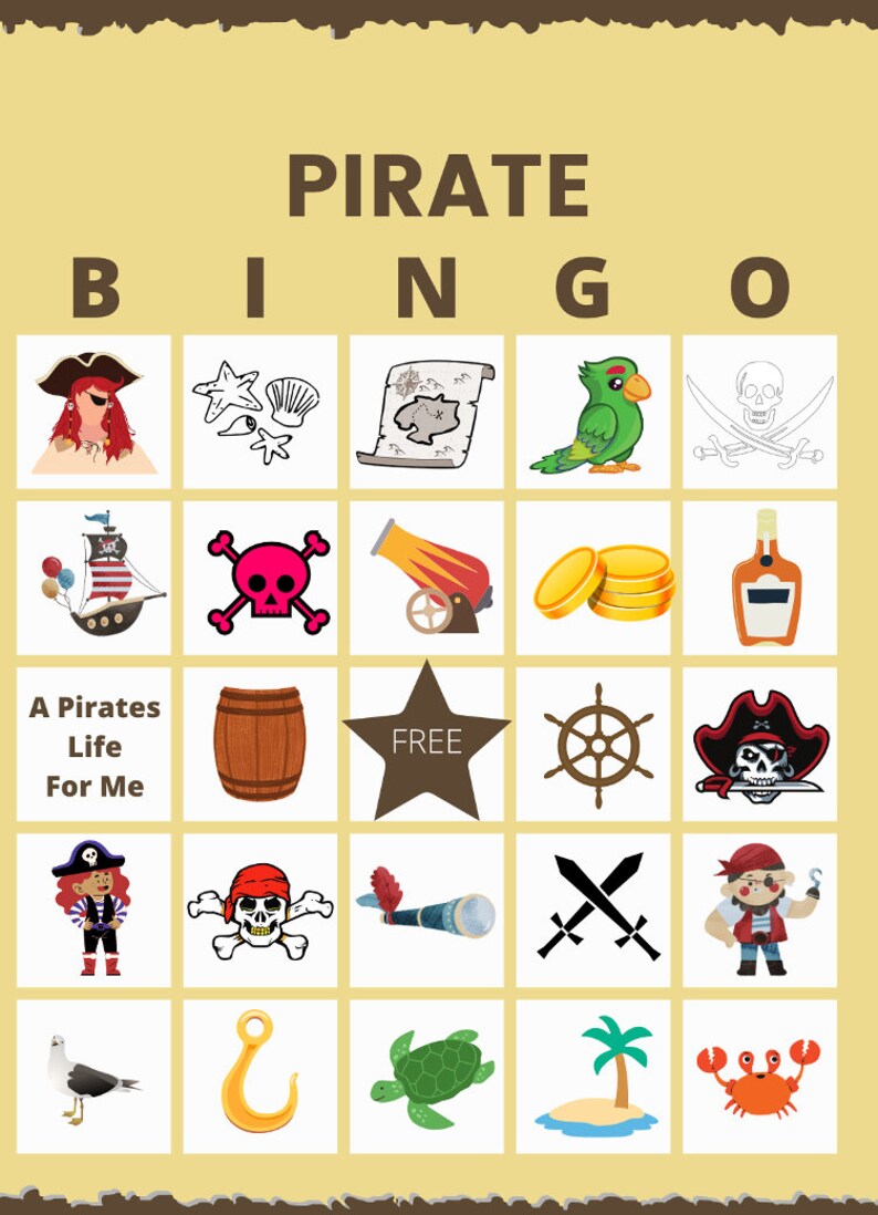 Pirate Bingo 25 Pirate Themed Bingo Cards Printable Party Game Instant ...