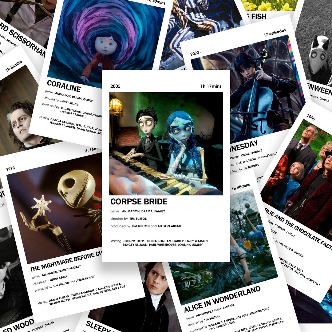 Tim Burton Aesthetic Cards, Gothic Movie Art Prints Set, Dark Academia ...