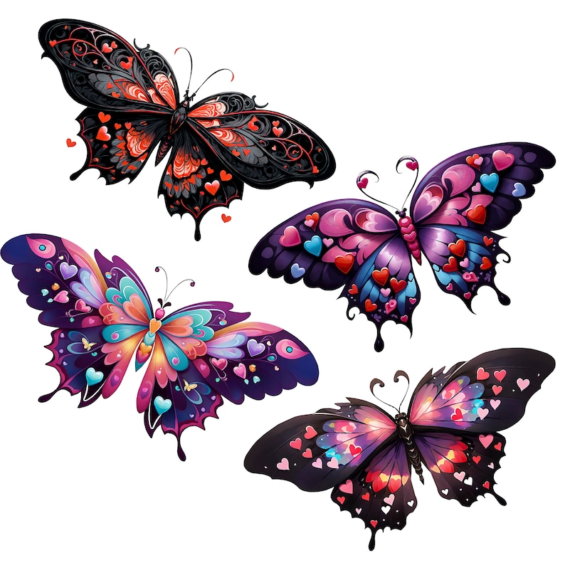 Love Butterflies PNG. Clipart Valentine's Day Concept!! Hearts on Wings ...
