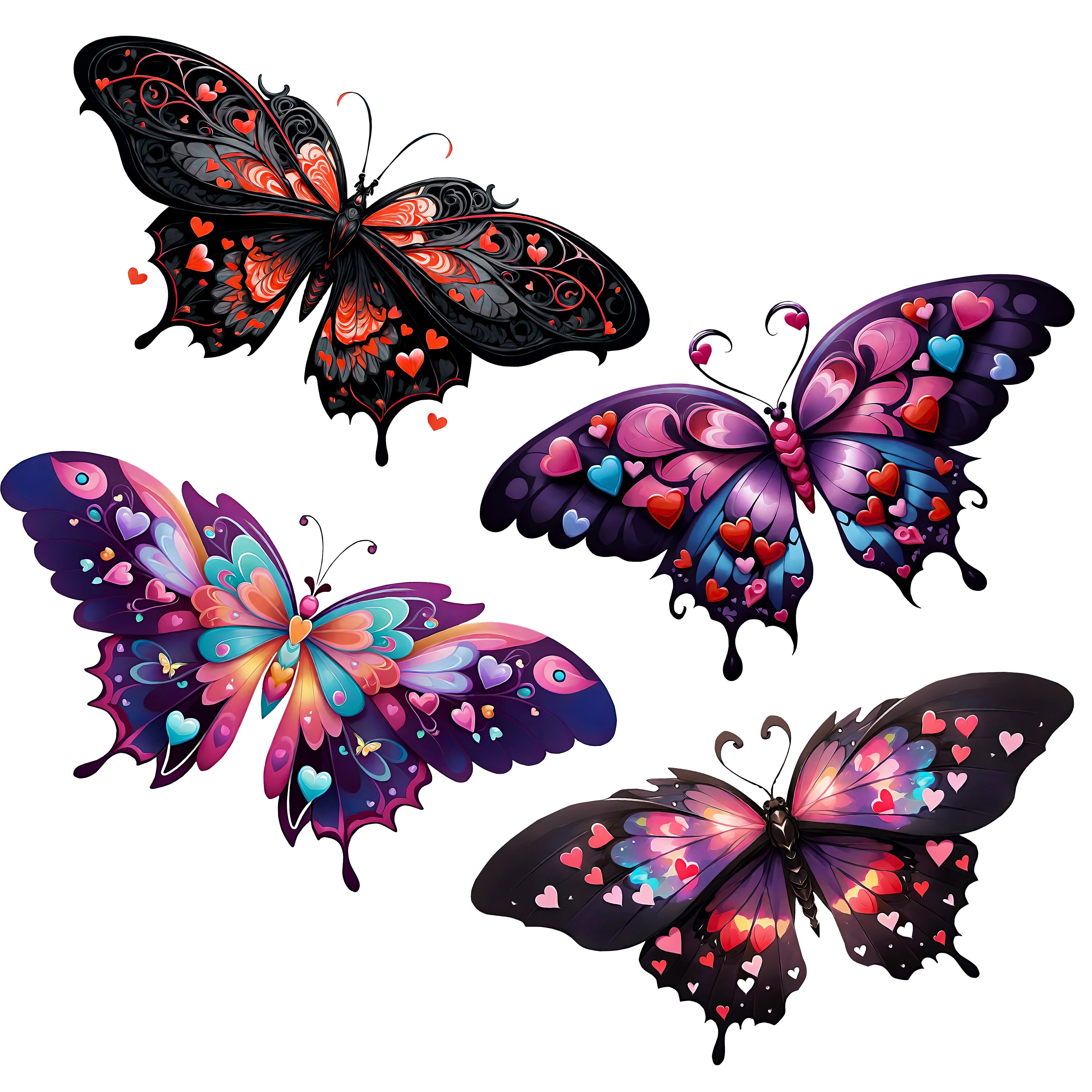 Love Butterflies PNG. Clipart Valentine's Day Concept!! Hearts on Wings ...