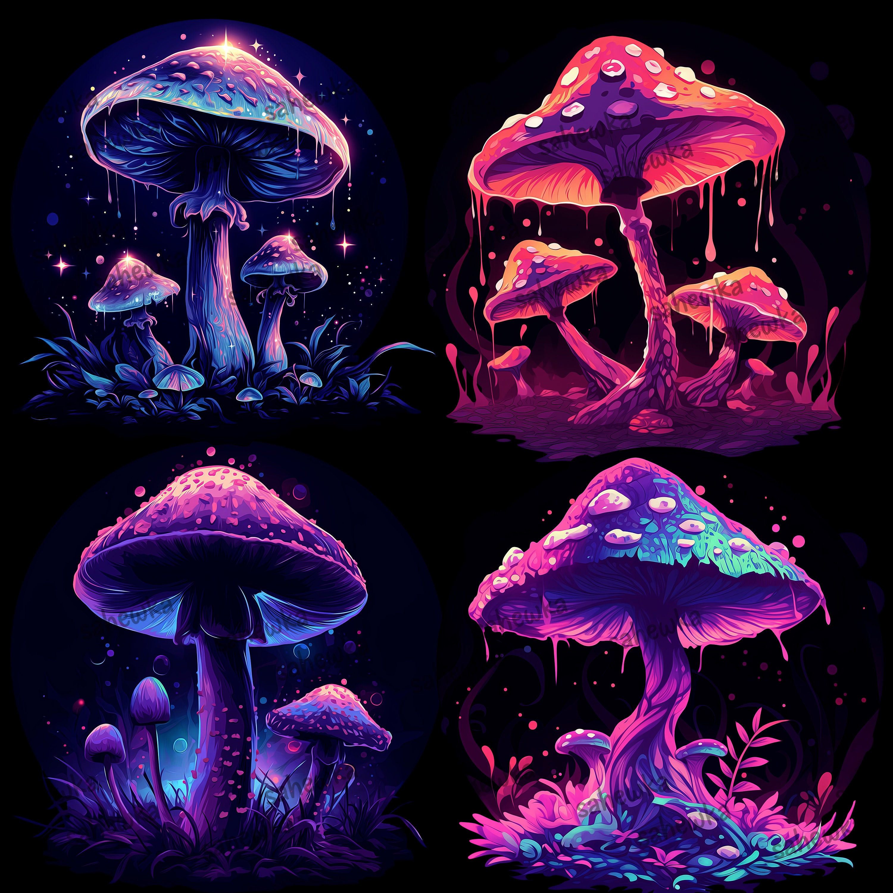 50 PNG Magic Mushrooms Clipart, Fly Agaric Sublimation, Psychedelic ...