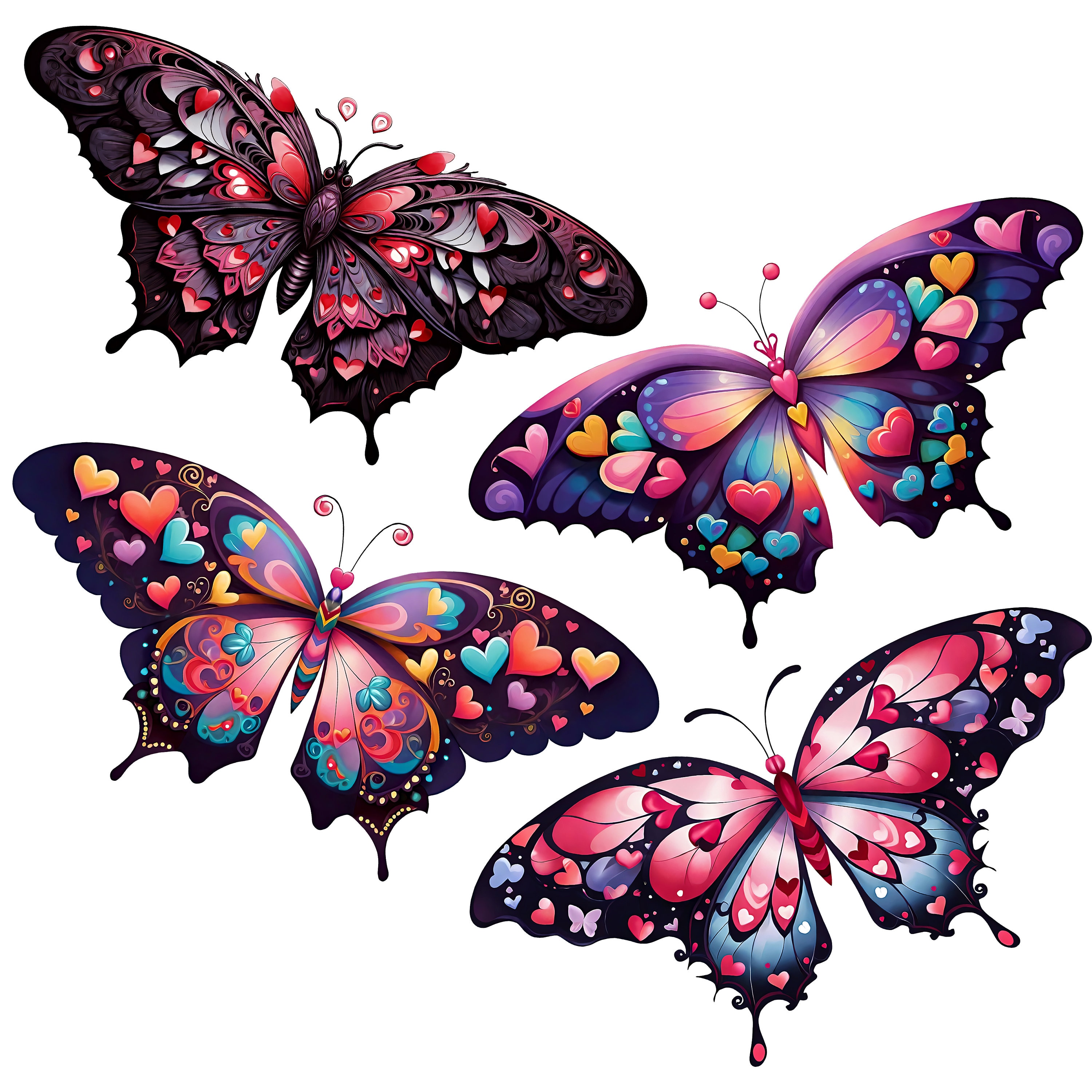 Love Butterflies PNG. Clipart Valentine's Day Concept!! Hearts on Wings ...
