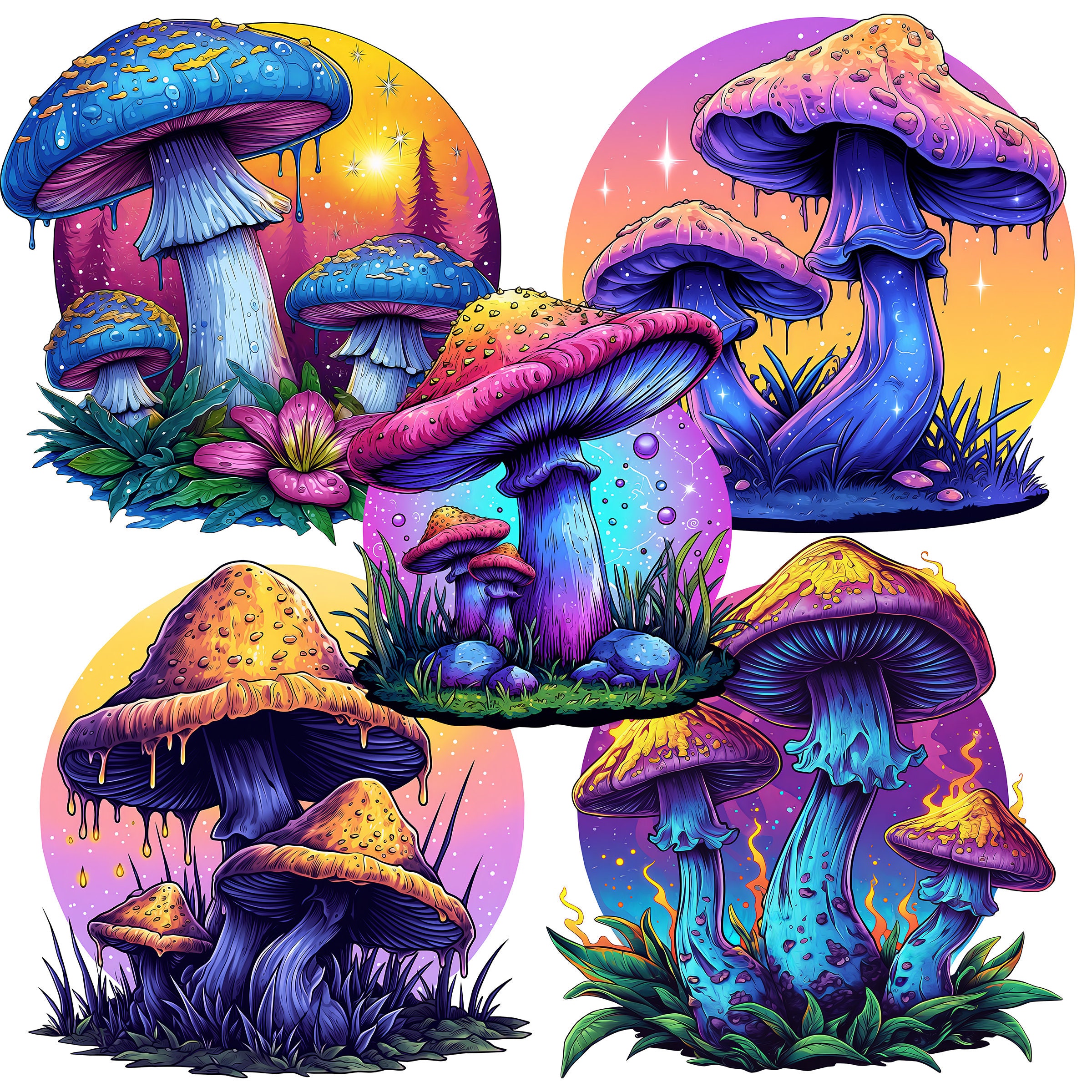 50 PNG Magic Mushrooms Clipart, Fly Agaric Sublimation, Psychedelic ...