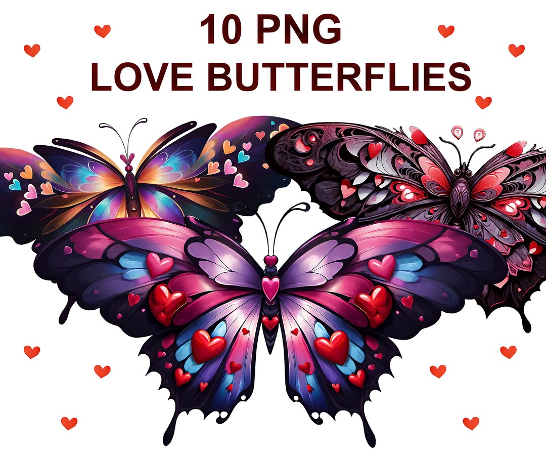 Love Butterflies PNG. Clipart Valentine's Day Concept!! Hearts on Wings ...
