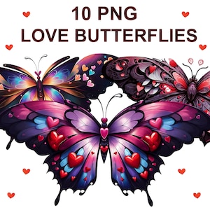 Love Butterflies PNG. Clipart Valentine's Day Concept!! Hearts on Wings ...