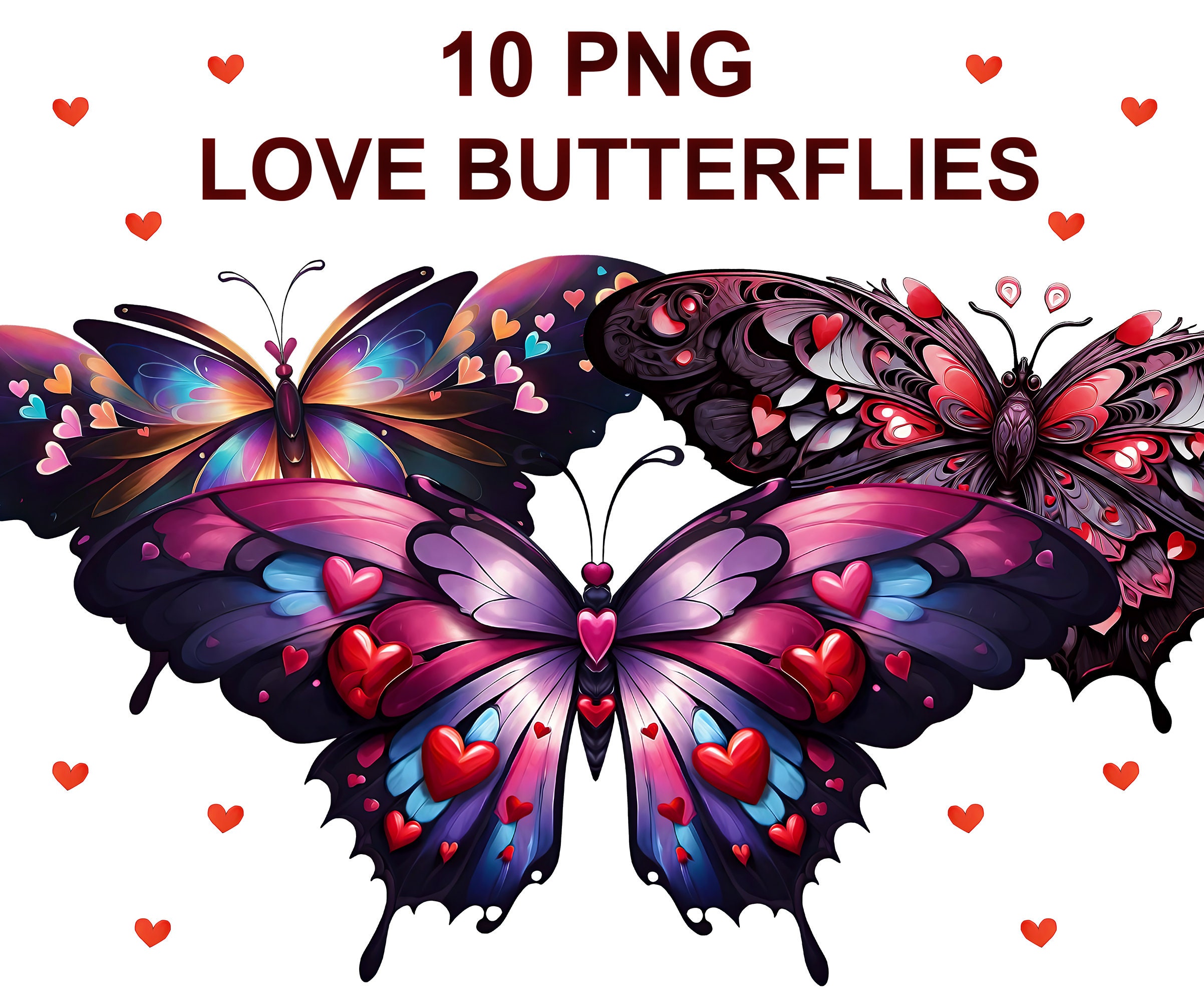 Love Butterflies PNG. Clipart Valentine's Day Concept!! Hearts on Wings ...