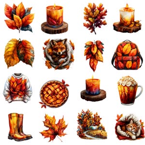Cozy Autumn 37 Clipart, Watercolor PNG Bundle, Autumn Flowers, Autumn ...