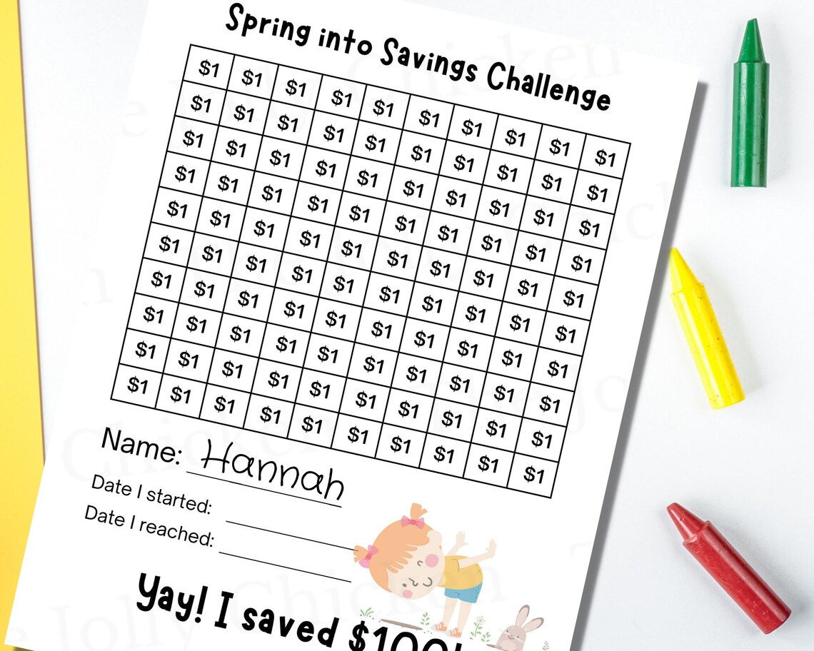 Kids Savings Challenge Printable Tracker, Instant Digital Download ...
