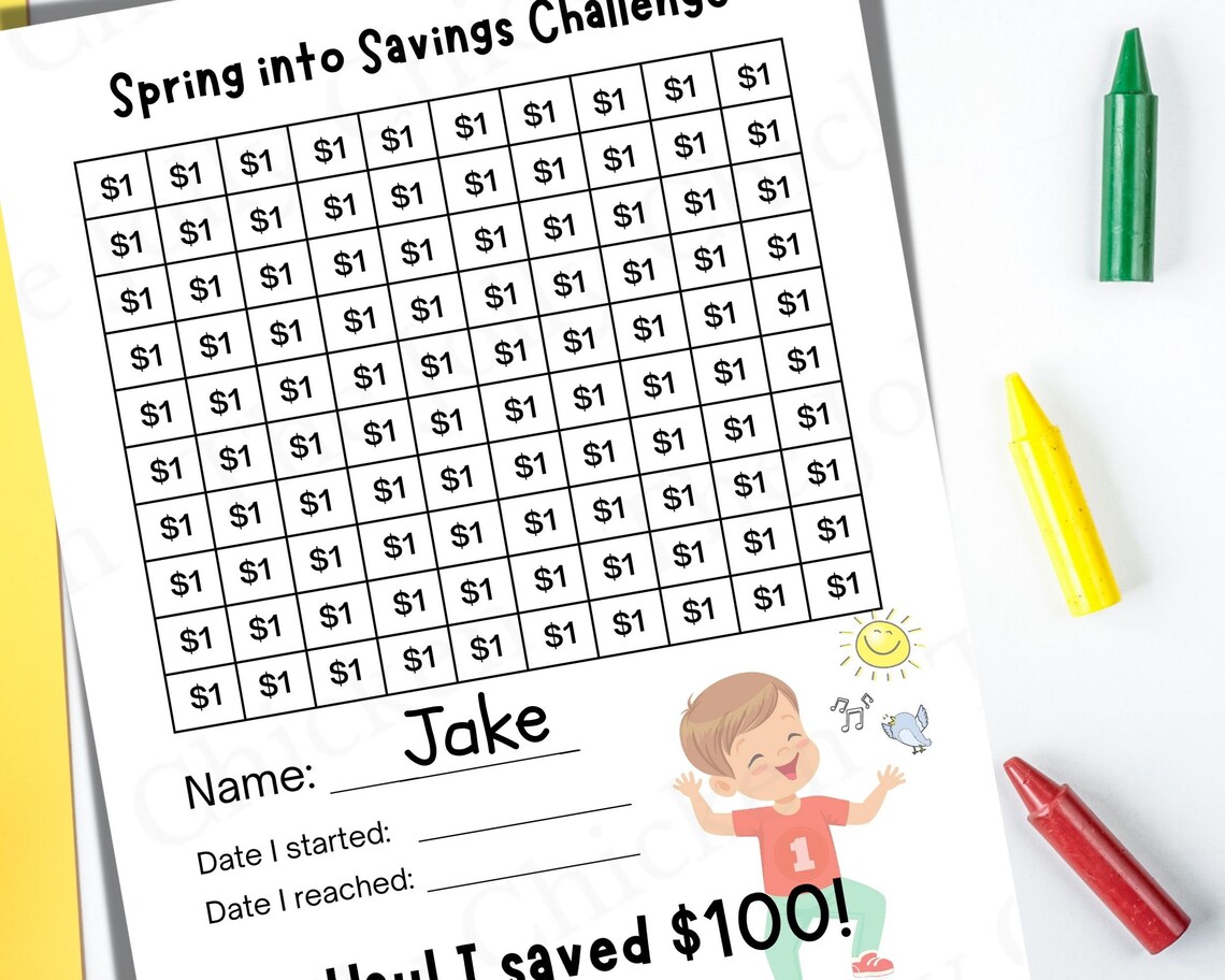 Kids Savings Challenge Printable Tracker, Instant Digital Download ...