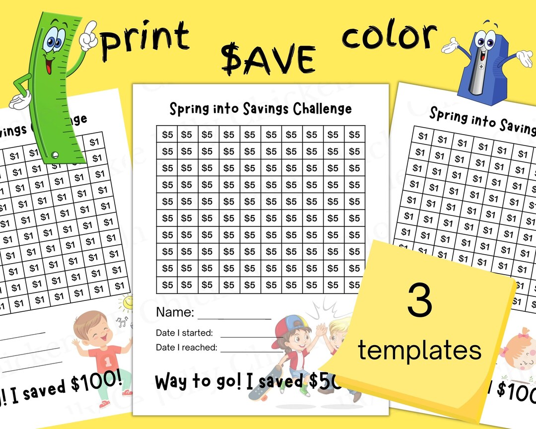 Kids Savings Challenge Printable Tracker, Instant Digital Download ...