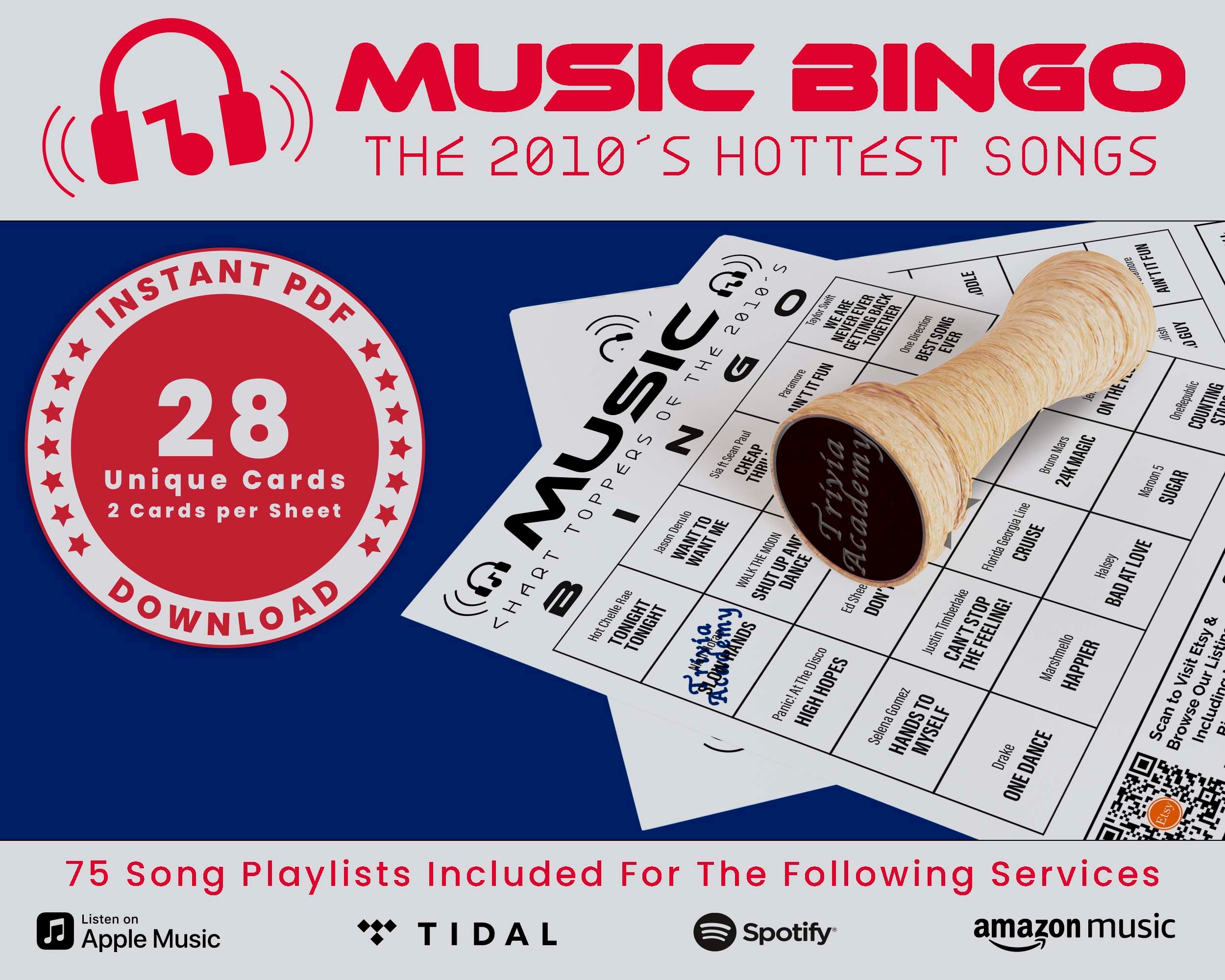 2010's Music Bingo, 28 Unique Cards Total W/ Playlists Included, Top ...