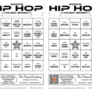 2000s Hip Hop Music Bingo, 200 Unique Printable Cards With Playlist ...
