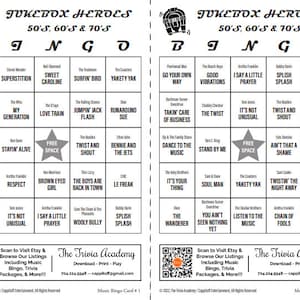 50's, 60's, & 70's Music Bingo, 200 Unique Cards Total W/ Playlists ...