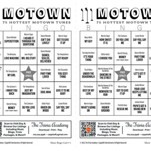 Motown Music Bingo, 200 Unique Cards Total W/ Playlists Included, Top ...